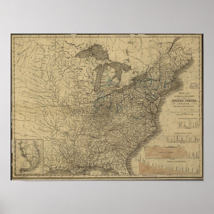 1840 Map of the Canals & Railroads of the USA Poster | Zazzle.com