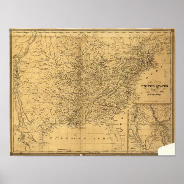 1847 Antique Rail Map of the United States Poster | Zazzle