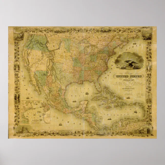 1849 Map of the United States Poster | Zazzle