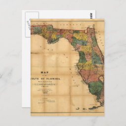 1856 Map of the State of Florida by Columbus Drew Postcard | Zazzle