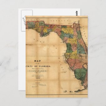 1856 Map of the State of Florida by Columbus Drew Postcard | Zazzle