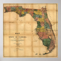 1856 Map of the State of Florida by Columbus Drew Poster | Zazzle
