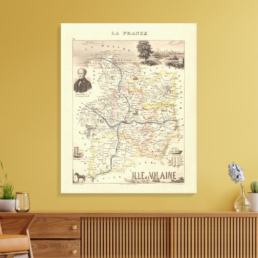 1858 Map of Ille et Vilaine Department, France Pos Canvas Print | Zazzle