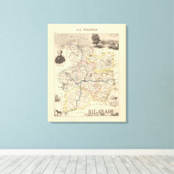 1858 Map of Ille et Vilaine Department, France Pos Canvas Print | Zazzle