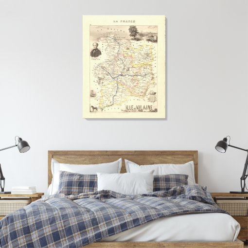 1858 Map of Ille et Vilaine Department, France Pos Canvas Print | Zazzle