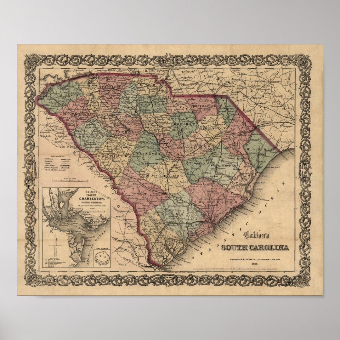 1865 South Carolina Map Poster | Zazzle