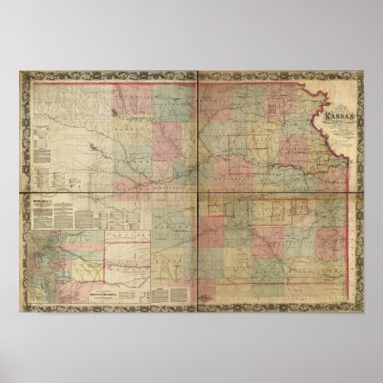 1867 Antique Railroad Map of Kansas Poster | Zazzle.com