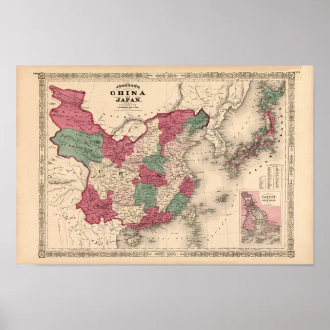 1868 Map - Johnson's China and Japan Poster | Zazzle