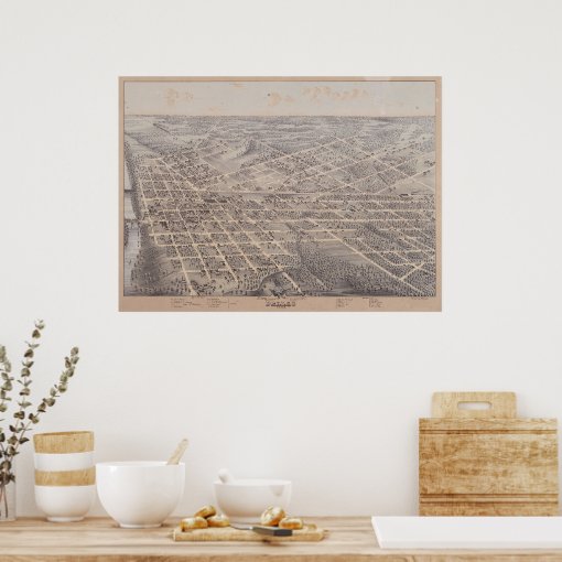 1872 Dallas, TX Birds Eye View Panoramic Map Poster | Zazzle