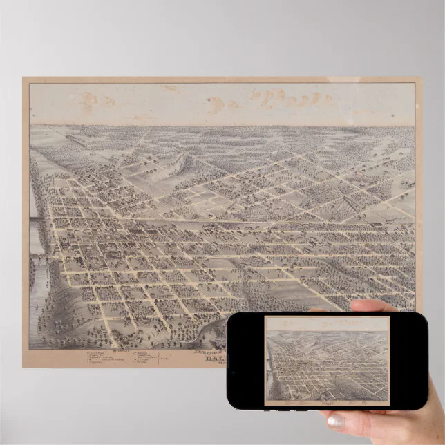 1872 Dallas, TX Birds Eye View Panoramic Map Poster | Zazzle