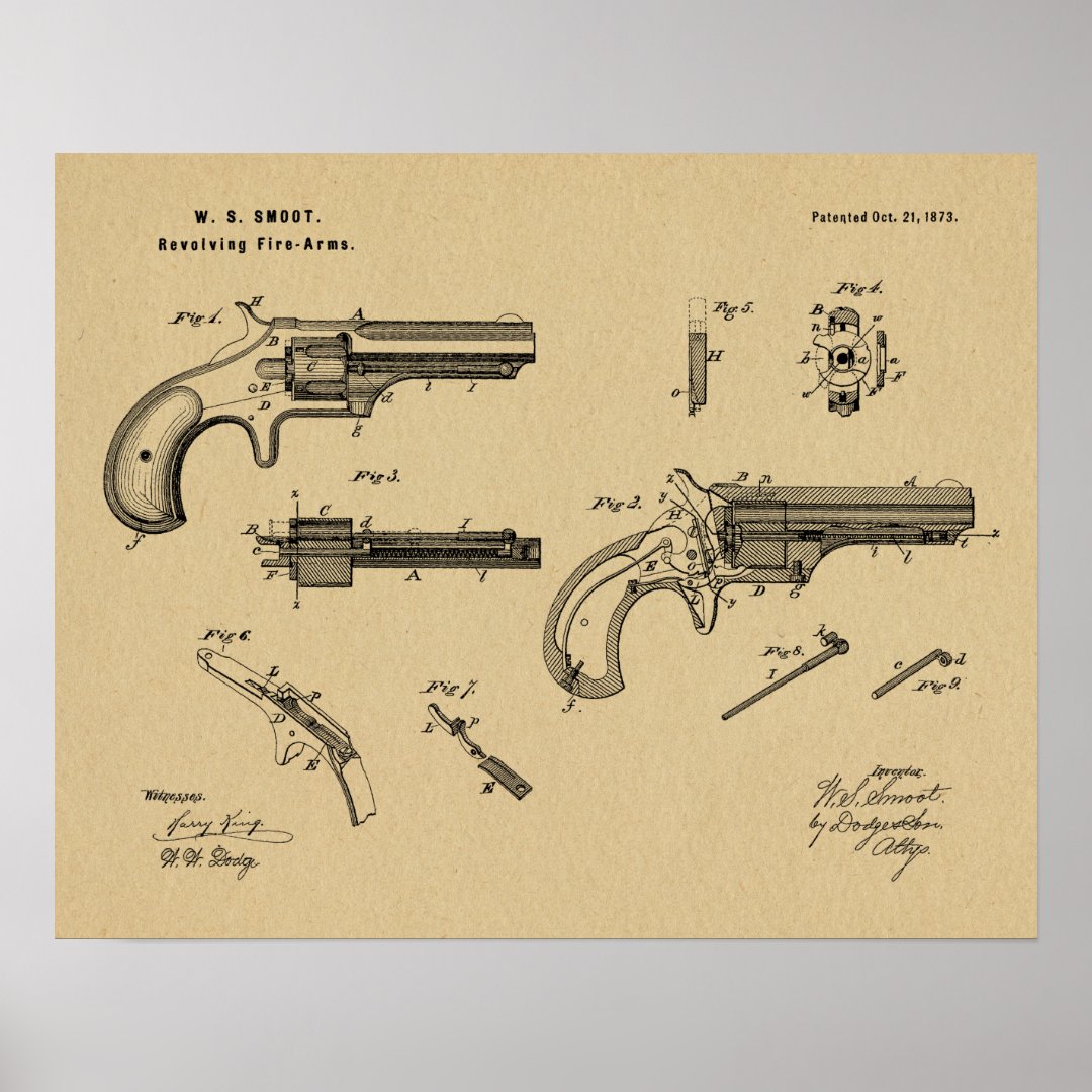 1873 Gun Revolver Patent Art Drawing Print | Zazzle