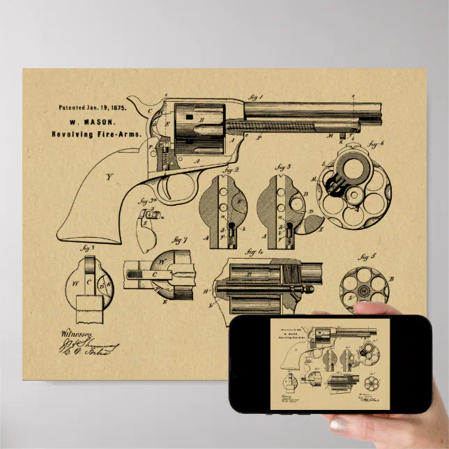1875 Gun Revolver Patent Art Drawing Print | Zazzle