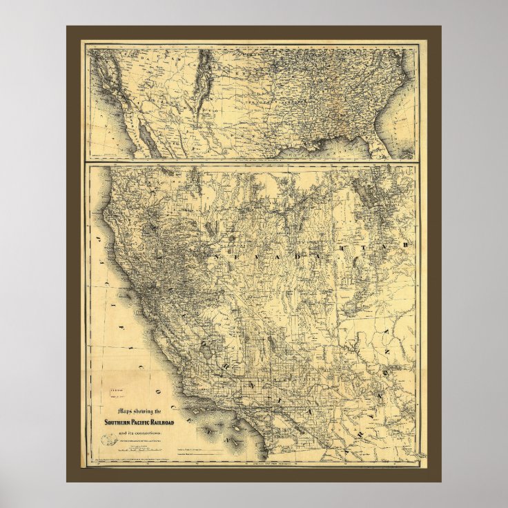 1875 Southern Pacific Railroad Map Poster | Zazzle