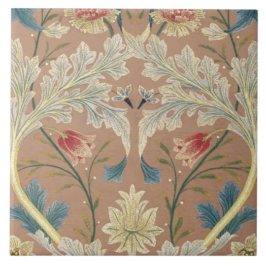 1875 Vintage William Morris Floral Embroidery Ceramic Tile | Zazzle.com