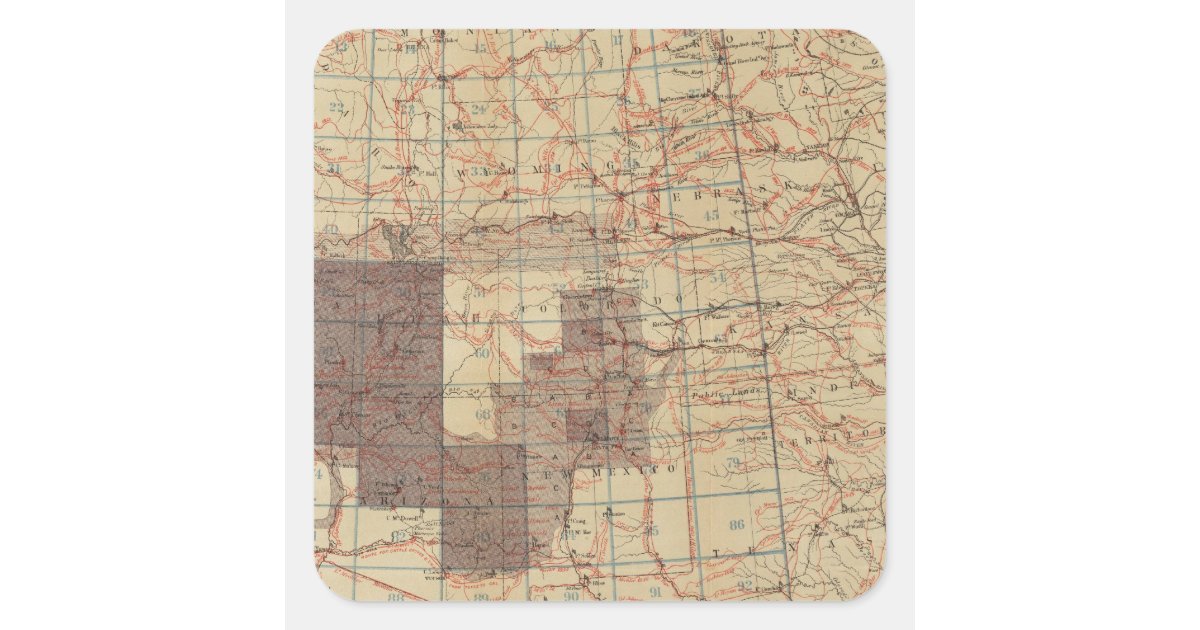 1876 Progress Map of The US Geographical Surveys Square Sticker | Zazzle