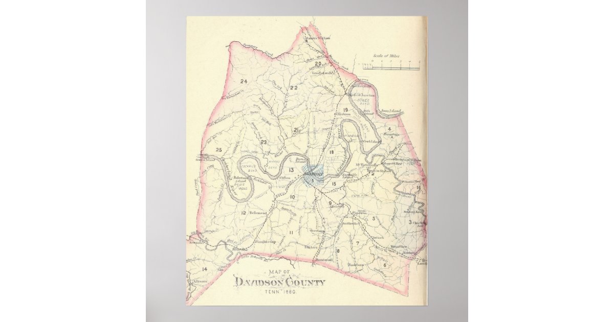 1880 Map of Davidson County Tennessee Poster | Zazzle