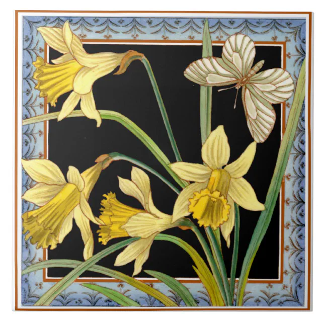 1880 Maw & Co Transferware Victorian Daffodil Tile | Zazzle