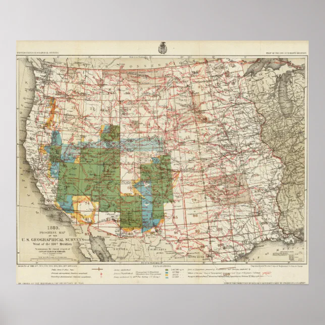 1880 Progress Map of The US Geographical Surveys Poster | Zazzle