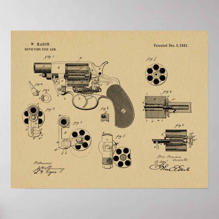 1881 Gun Revolver Patent Art Drawing Print | Zazzle.com