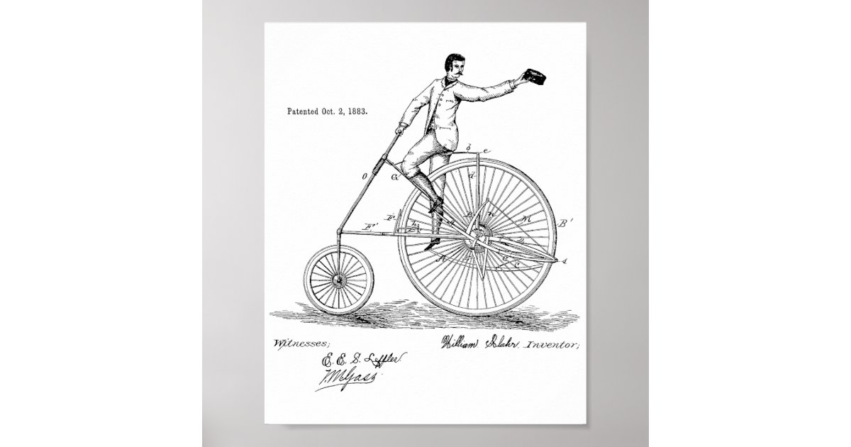 1883 Vintage High Wheeler Bicycle Patent Art Print | Zazzle