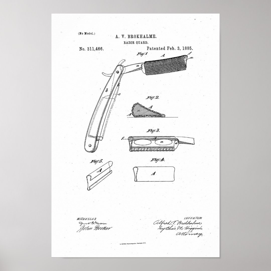 1885 Barber Razor Guard white Patent Artwork Poster | Zazzle