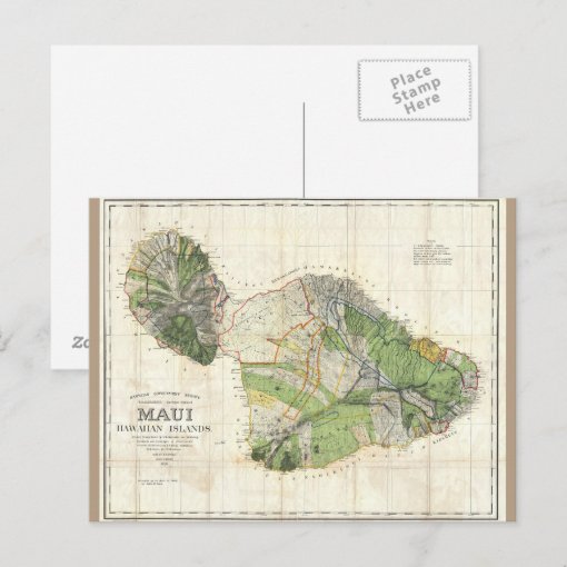 1885 De Witt Alexander Map of Maui, Hawaii Postcard | Zazzle