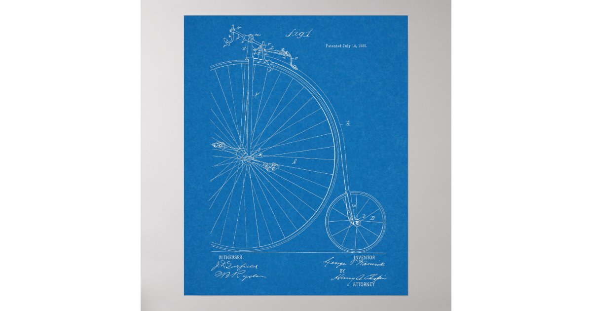 1885 High Wheeler Bicycle Design Patent Art Print | Zazzle