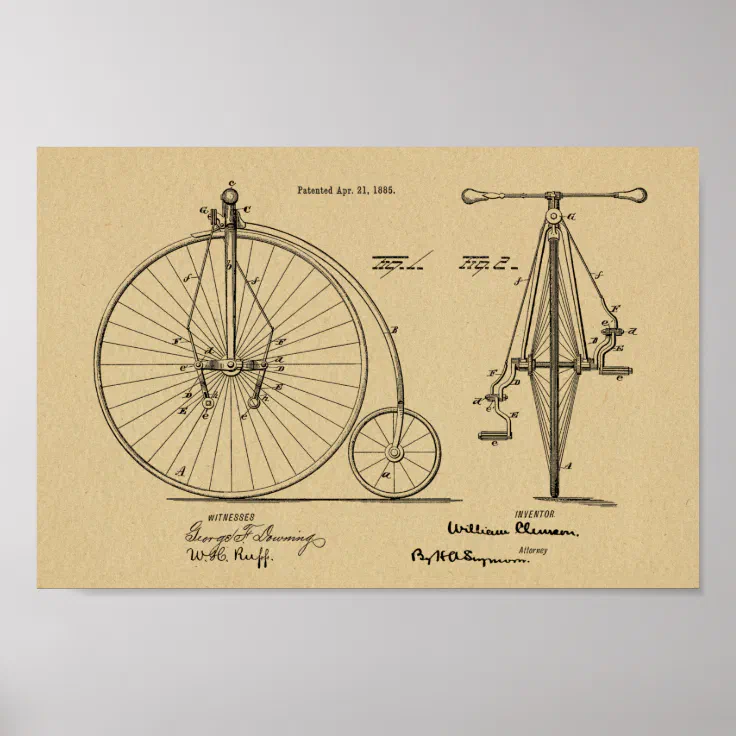 1885 High Wheeler Bicycle Design Patent Art Print | Zazzle