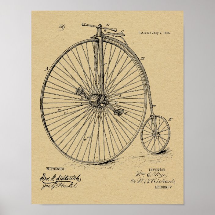 1885 Vintage High Wheeler Bicycle Patent Art Print | Zazzle.com