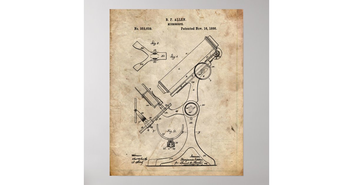 1886 Microscope Patent Poster | Zazzle