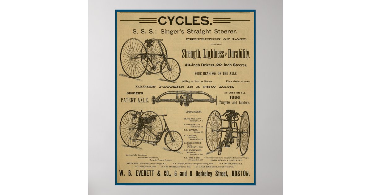 1886 Vintage Bicycle Magazine Ad Art Poster | Zazzle