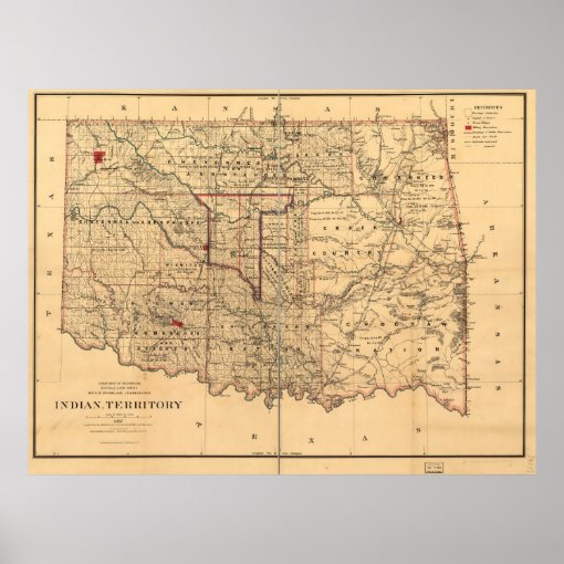 1887 Indian Territory Map Oklahoma Territory Poster | Zazzle