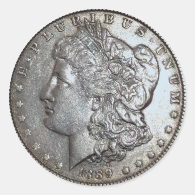 1889 Morgan Dollar Classic Round Sticker | Zazzle