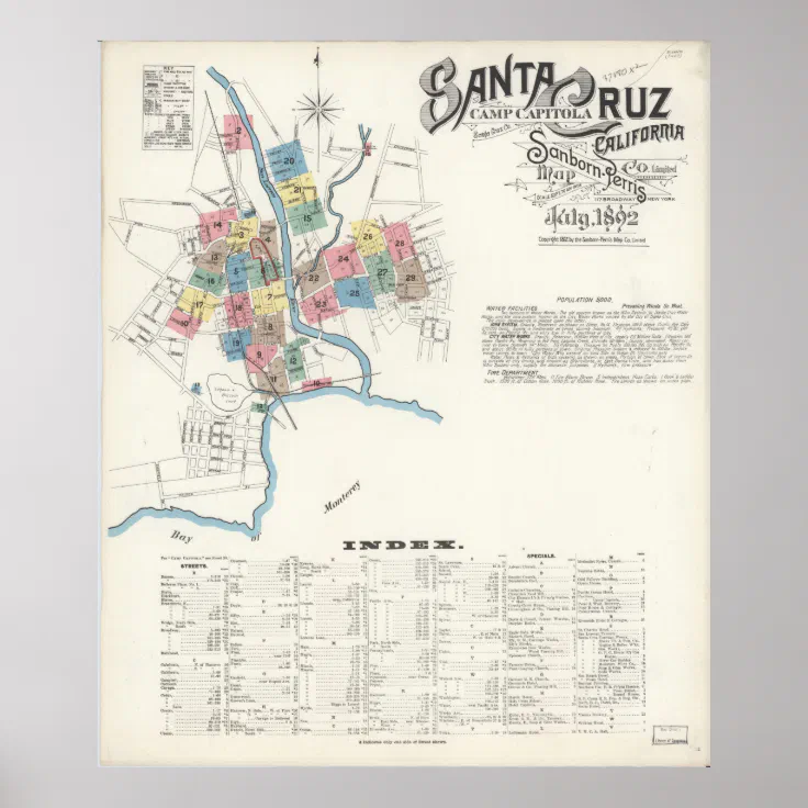 1892 Santa Cruz California map Poster | Zazzle