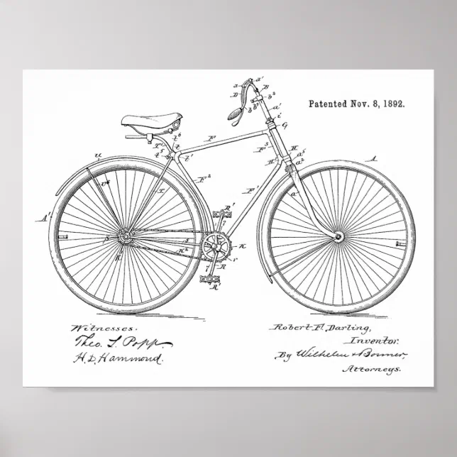 1892 Vintage Bicycle Patent Art Print | Zazzle