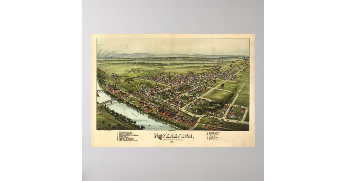 1893 Aerial Map Royersford PA Pennsylvania Poster | Zazzle