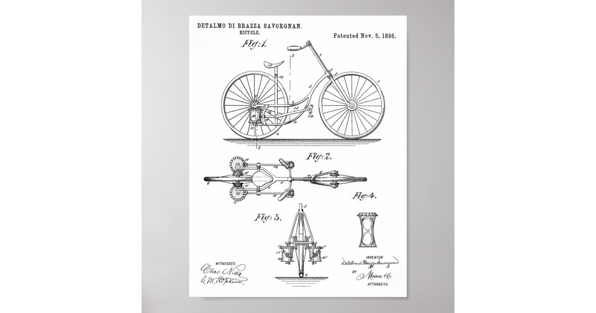 1895 Chainless Bicycle Design Patent Art Print | Zazzle