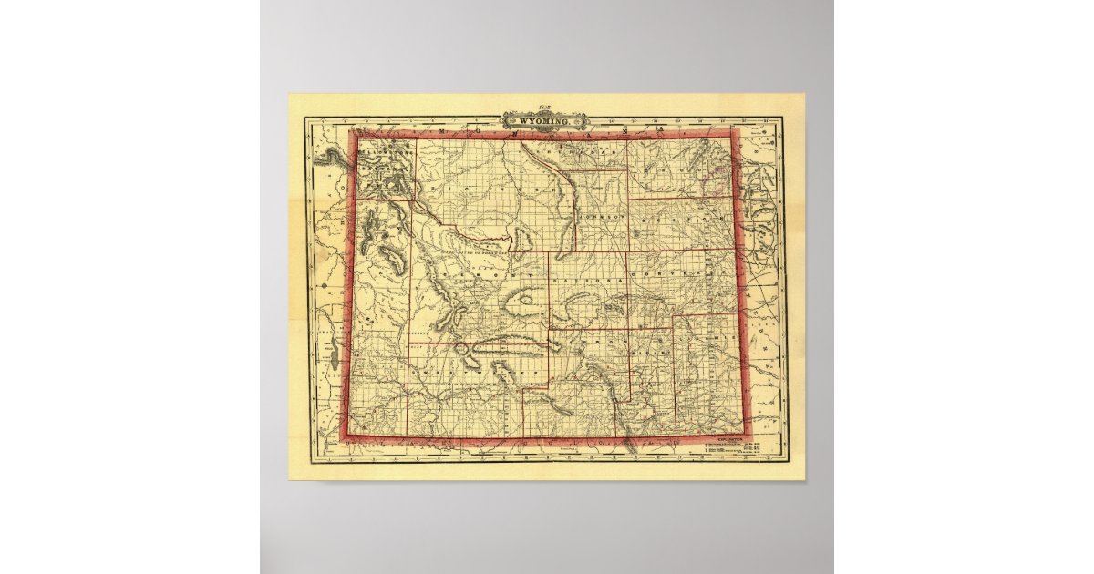 1895 Wyoming Map Poster | Zazzle