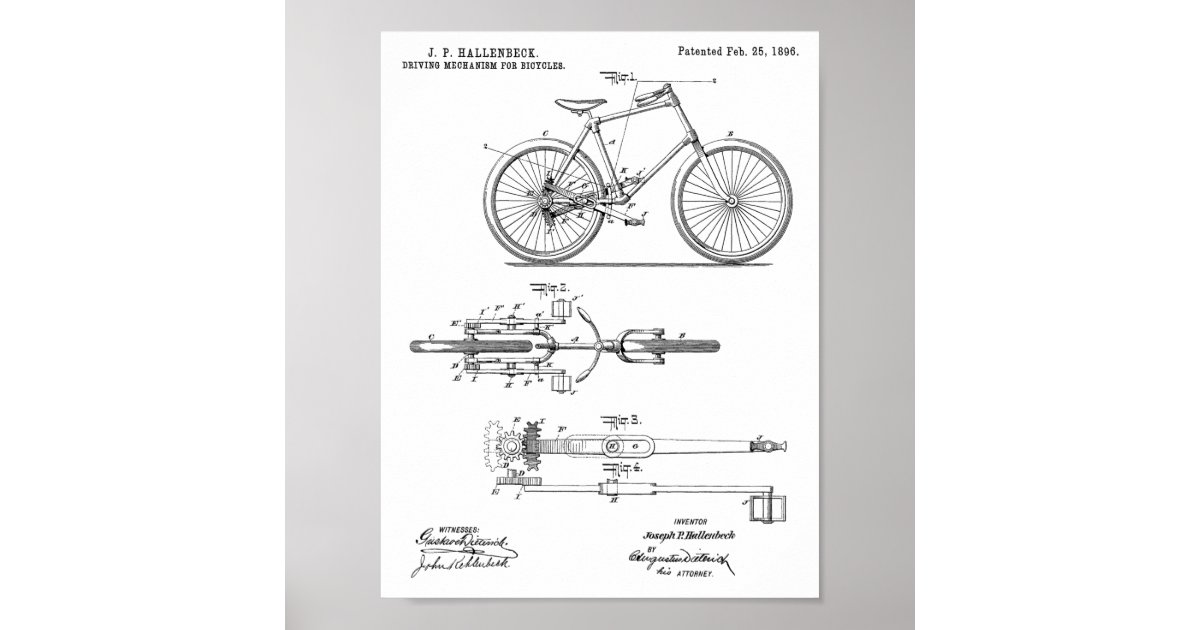 1896 Chainless Bicycle Design Patent Art Print | Zazzle