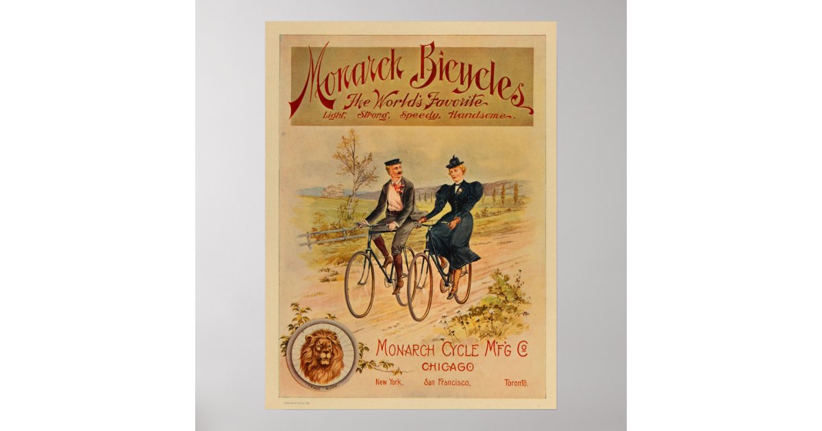 1896 Vintage Color Monarch Bicycles Ad Art Poster | Zazzle