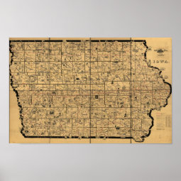 1897 Antique Map of Iowa Rail Delivery Routes Poster | Zazzle