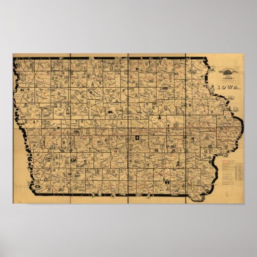 1897 Antique Map of Iowa Rail Delivery Routes Poster | Zazzle