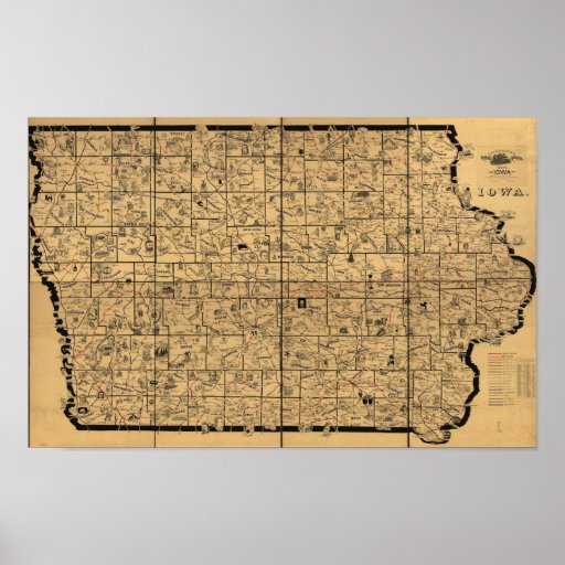 1897 Antique Map of Iowa Rail Delivery Routes Poster | Zazzle.com