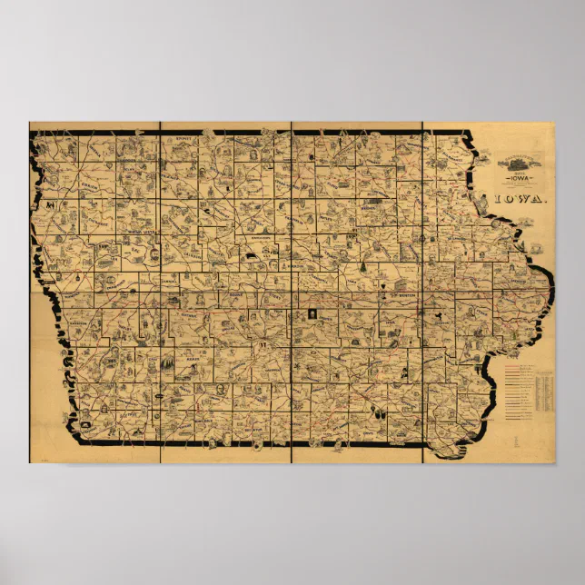 1897 Antique Map of Iowa Rail Delivery Routes Poster | Zazzle