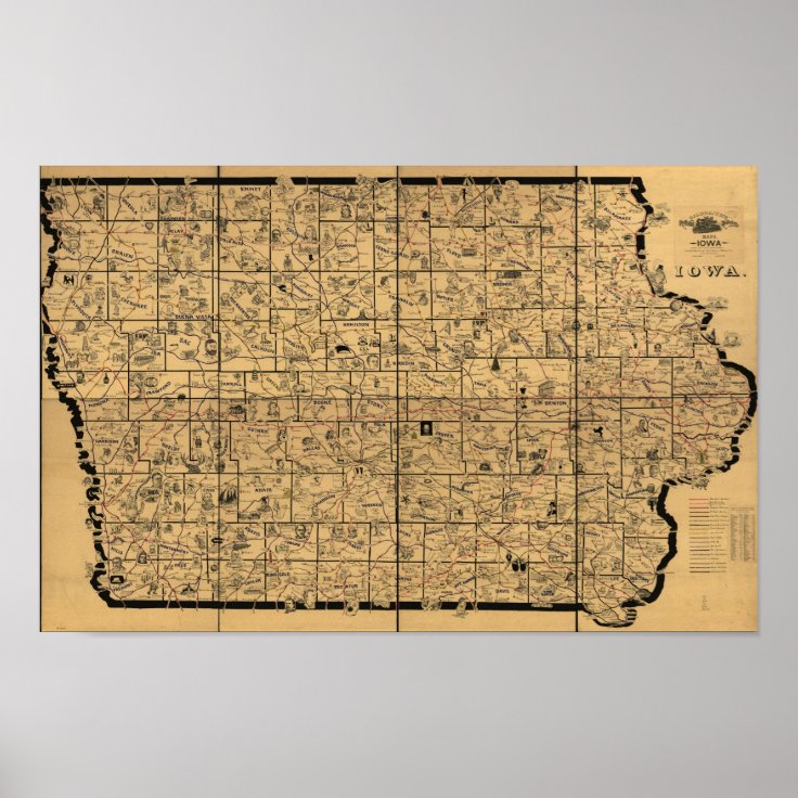 1897 Antique Map of Iowa Rail Delivery Routes Poster | Zazzle
