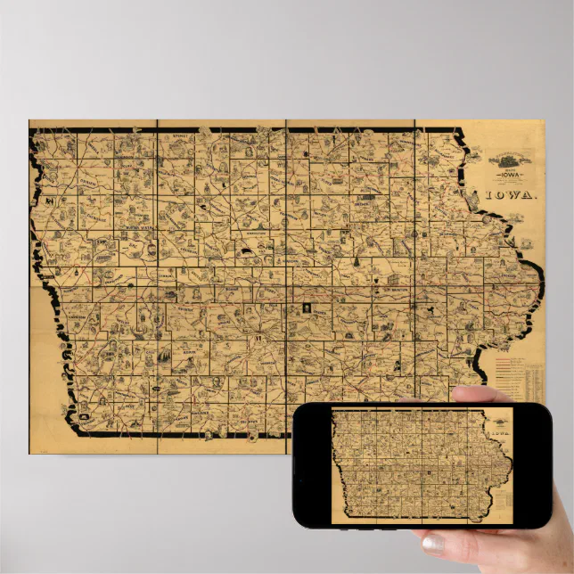 1897 Antique Map of Iowa Rail Delivery Routes Poster | Zazzle