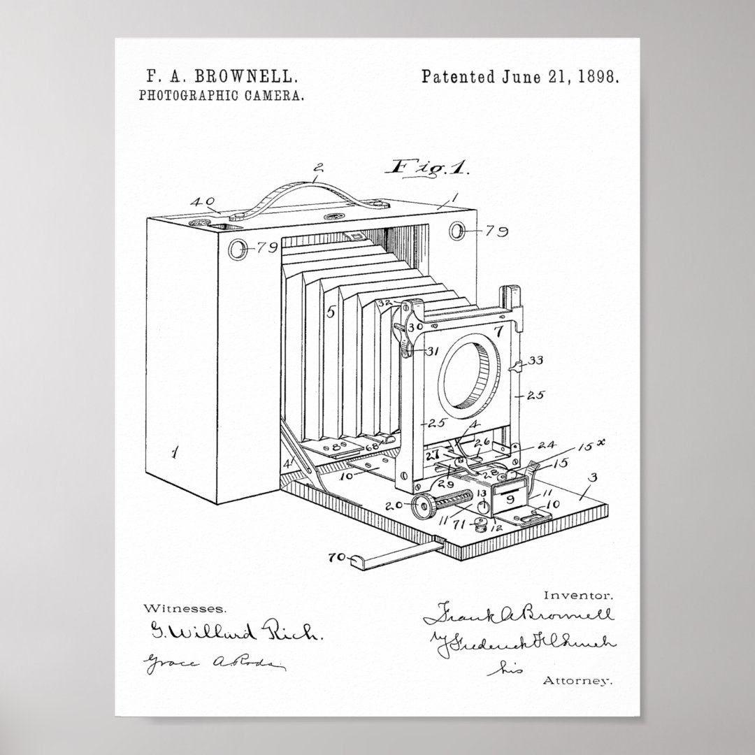 1898 Folding Camera Patent Art Drawing Print | Zazzle