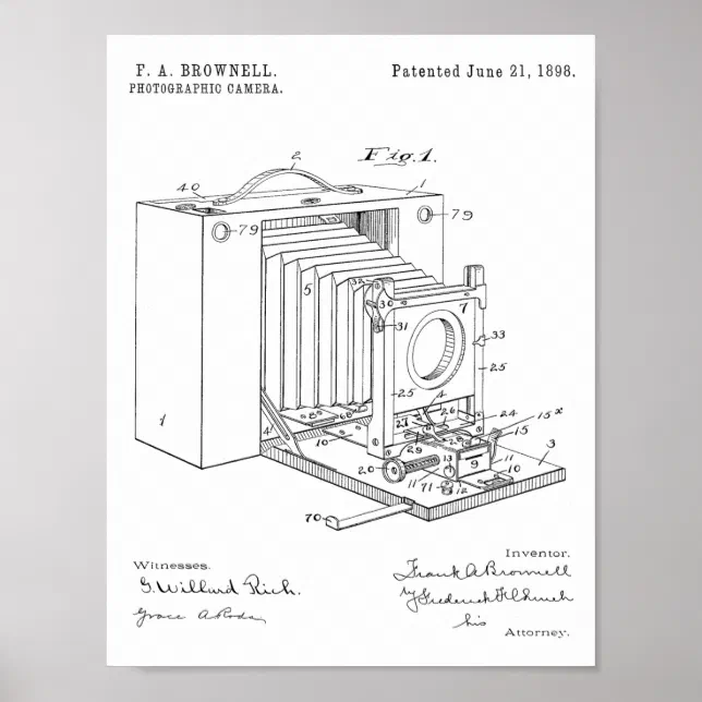1898 Folding Camera Patent Art Drawing Print | Zazzle
