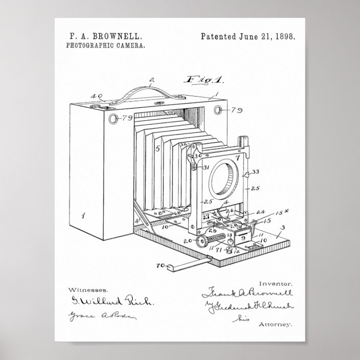1898 Folding Camera Patent Art Drawing Print | Zazzle.com