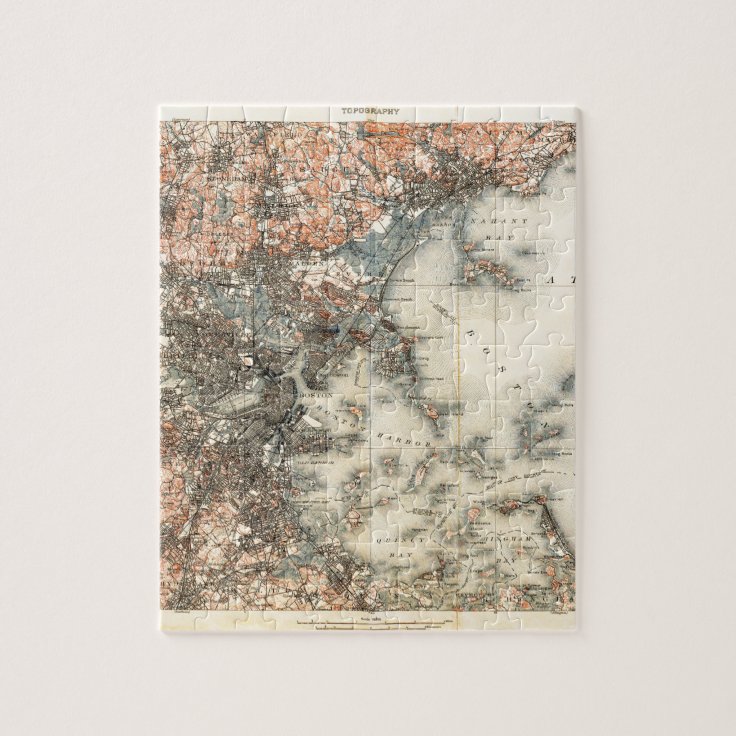 1898 Topographical Map of Boston Massachusetts Jigsaw Puzzle | Zazzle
